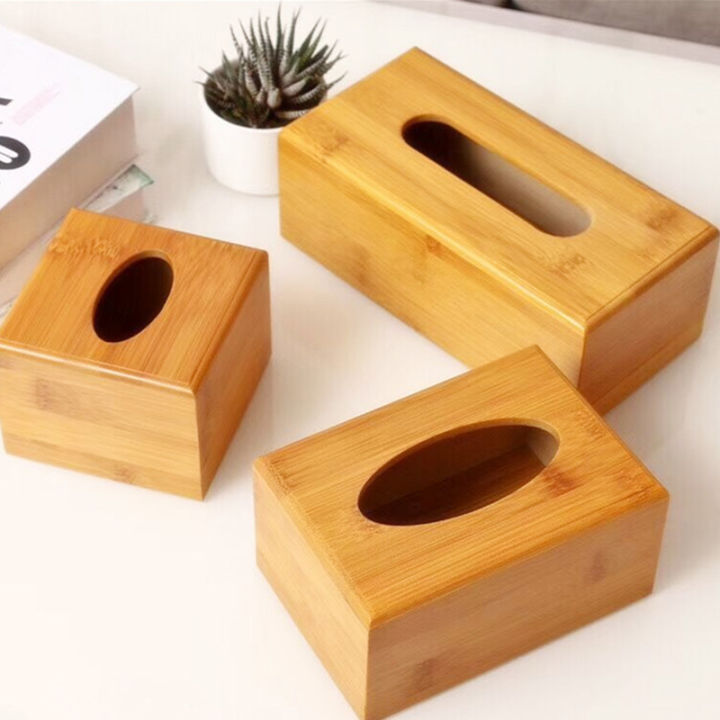 Bamboo Tissue Box Car Home Rectangle Shaped Tissue Container Towel ...
