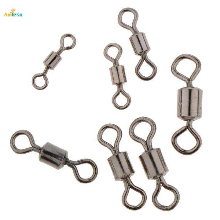 100pcs Fishing Barrel Bearing Rolling Swivel Solid Ring Connector Snap ...