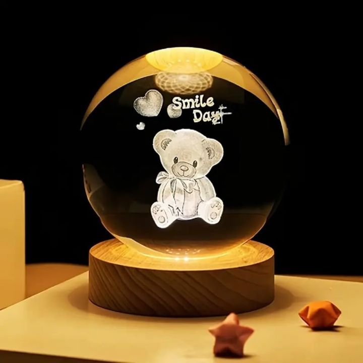 Luminous Crystal Ball Small Night Lamp Usb Interface Solid Wood Base 3d ...