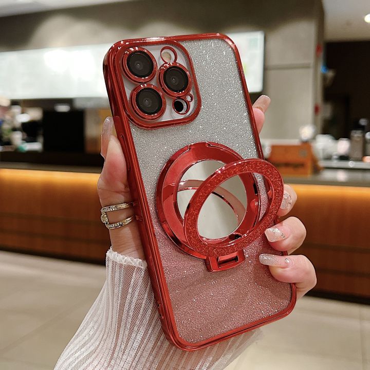 HODON Glitter Magnetic Ring Holder Phone Case for iPhone with Mirror ...