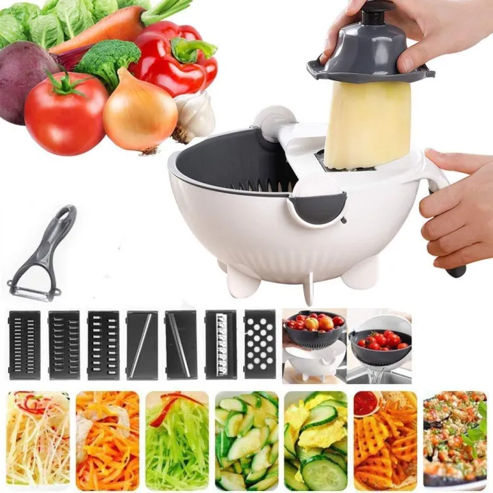 Plastic Portable 9 in 1 Multi Function Rotate Vegetable Cutter, Slicer ...