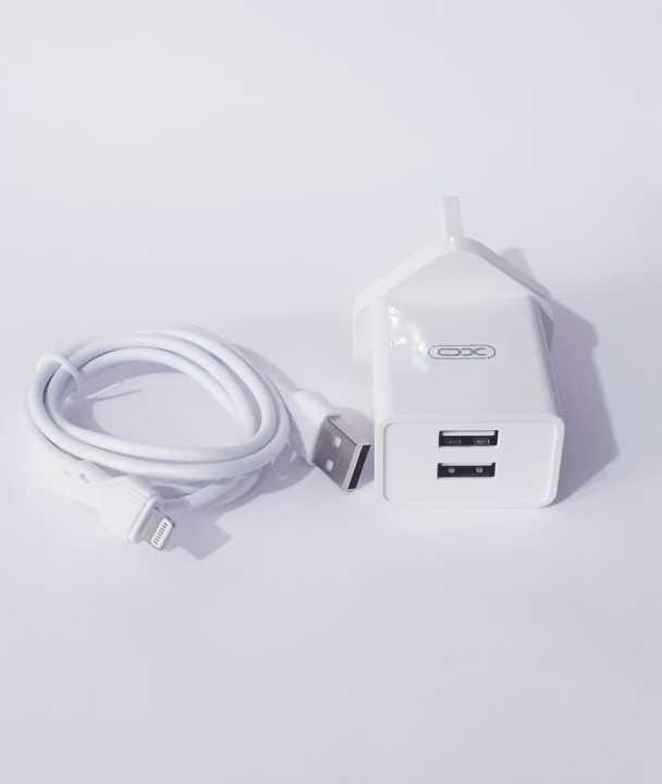 XO L65 Wall Charger With dual USB Ports 2.4A with Lightning USB cable ...