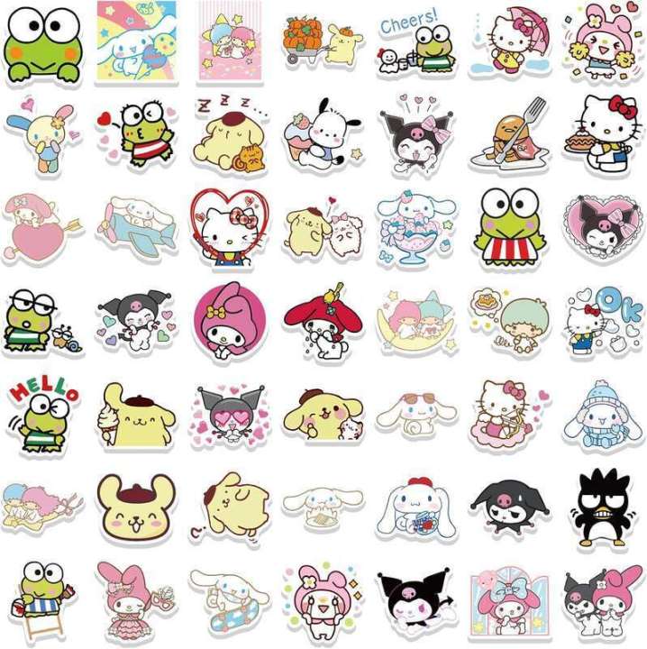 100pcs Sanrio Cartoon Stickers Kids, Kawaii Hello Kitty Melody Kuromi ...