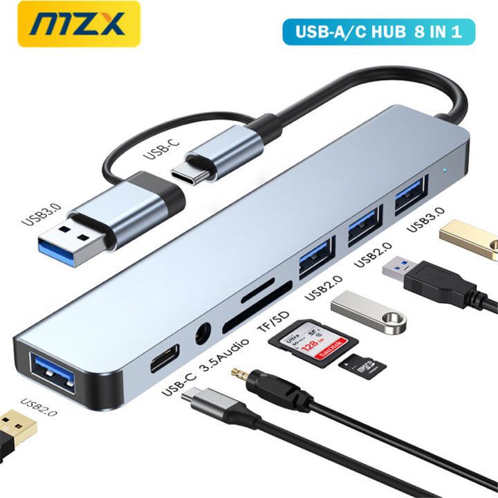 MZX 8 in 1 USB Hub Type A C 3.0 Concentrator Docking Station Multi ...