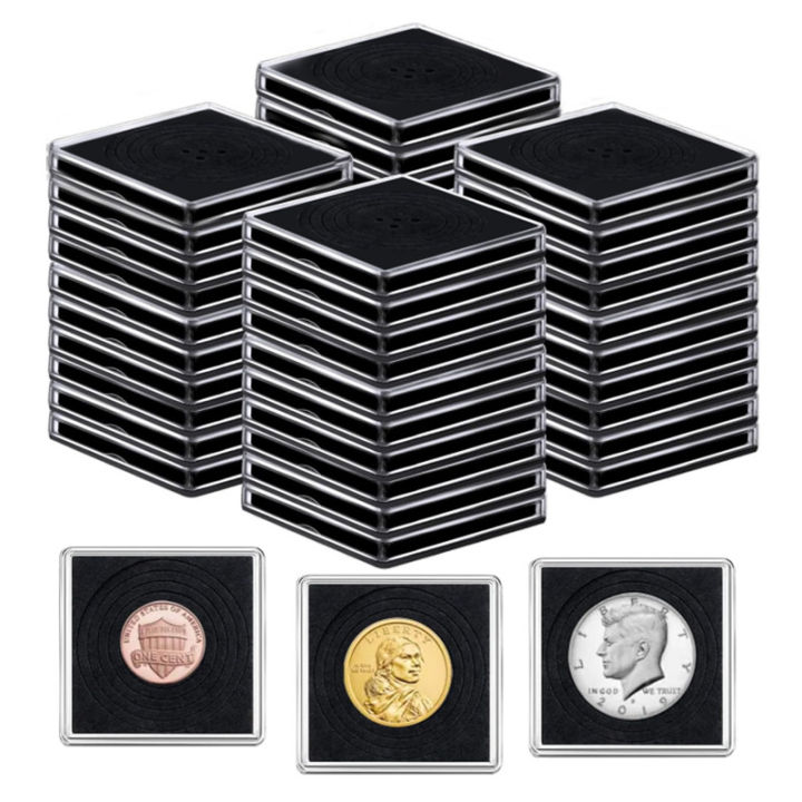 10PCS Plastic Square Coin Holder Capsules Container Coin Transparent ...