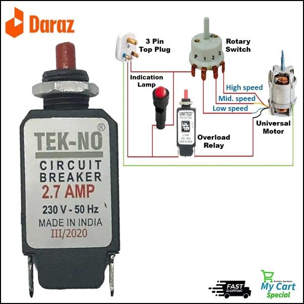 Trip switch CIRCUIT BREAKER 2.7Amp Volt-230V AC Apply For Home ...