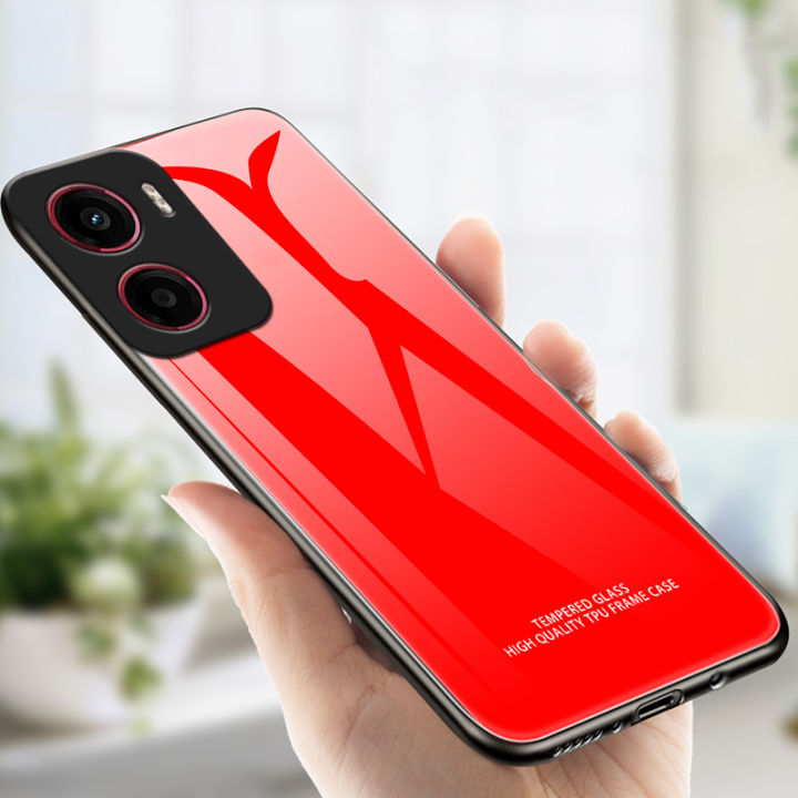 Biruiqu For Motorola Moto G05 Tempered Glass Back Soft Silicone Edge ...