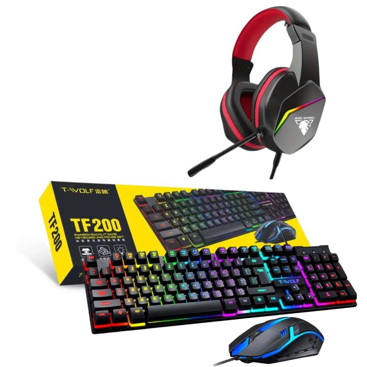 RGB Keyboard, Mouse, Twolf TF-200 Gaming Bundle + RGB Gaming Headset GH ...