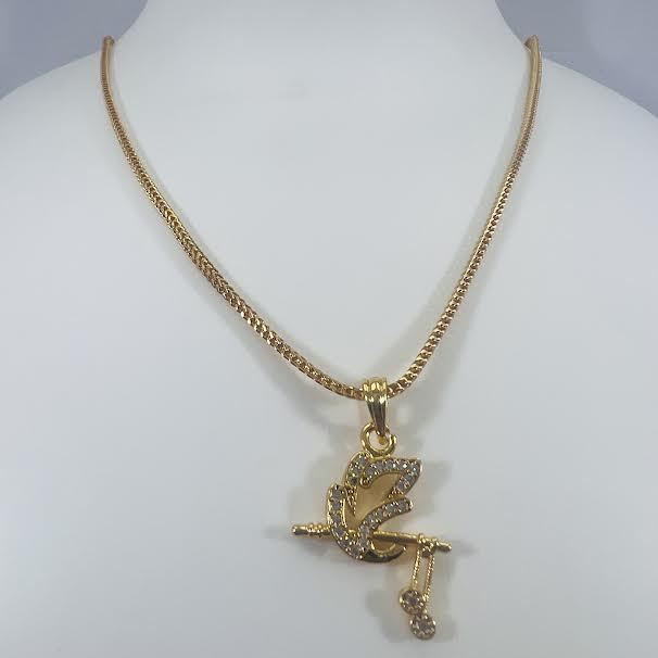 Gold Plated Chein 2MM fox Chain with Beautiful leaf pendant for women ...