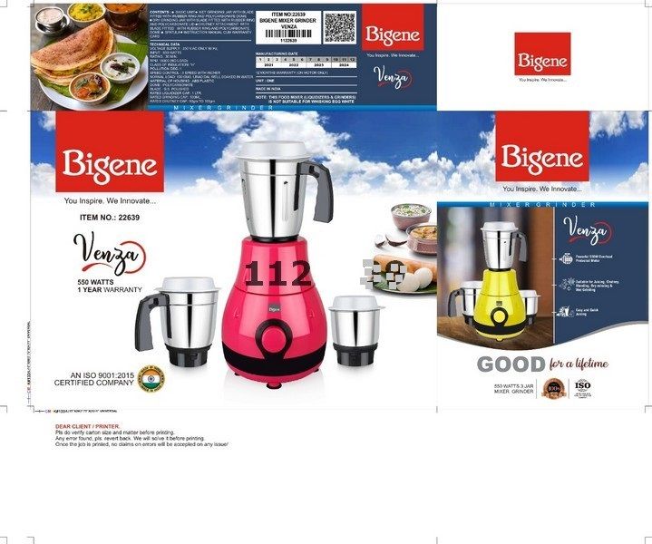 Bigene Venza Mixer Grinder 550W (Model : 22639) (1Year Warranty) | Daraz.lk
