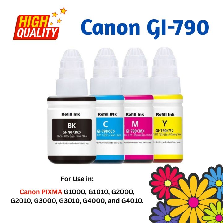 Canon Ink Bottle GI 790 Black 135ml Cyan, Magenta,Yellow 70ml Bright ...
