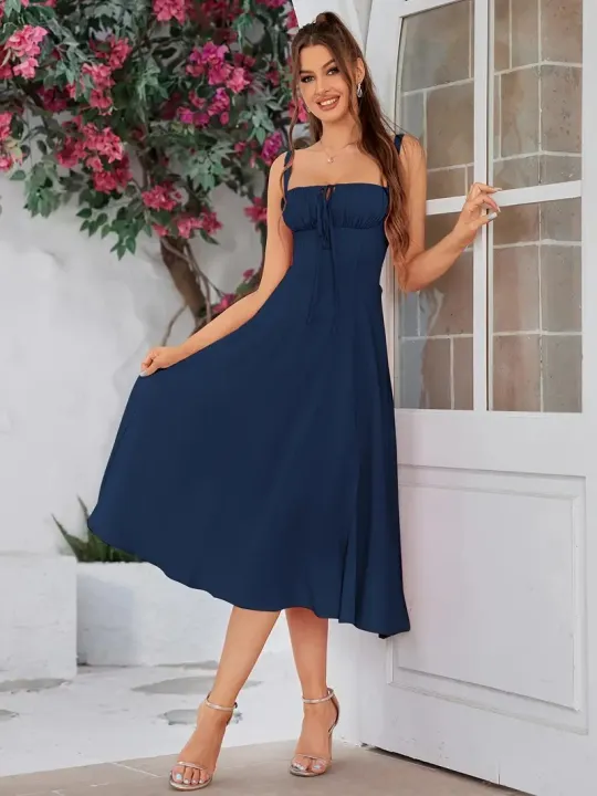 Romantic Maserati Midi Dress with Cross-Strap Backless Design | Daraz.lk