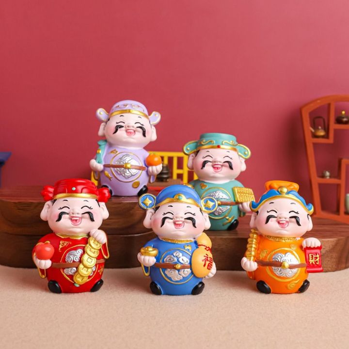 Creative Cute Mini God of Wealth Figurine Resin Fortune New Year Statue ...