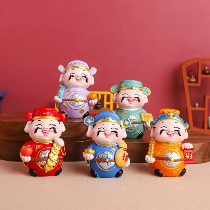 Creative Cute Mini God of Wealth Figurine Resin Fortune New Year Statue ...