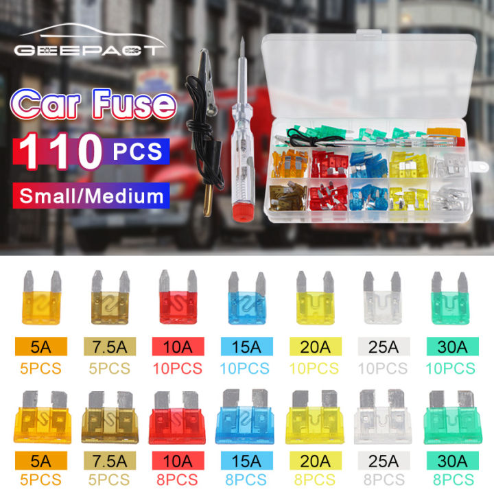 Geepact 110 PCS Car Fuse Blade Fuse Assortment Kit Assorted Replacement Blade Fuses Standard and ...