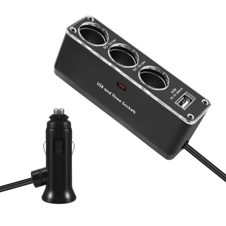 3 WAY MULTI SOCKET CAR LIGHTER USB PLUG Triple ADAPTER With USB Port ...