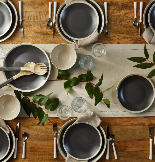 Stone Lain 16-Piece Stoneware Dinnerware, 2-Tone, Speckles, Dark Gray ...