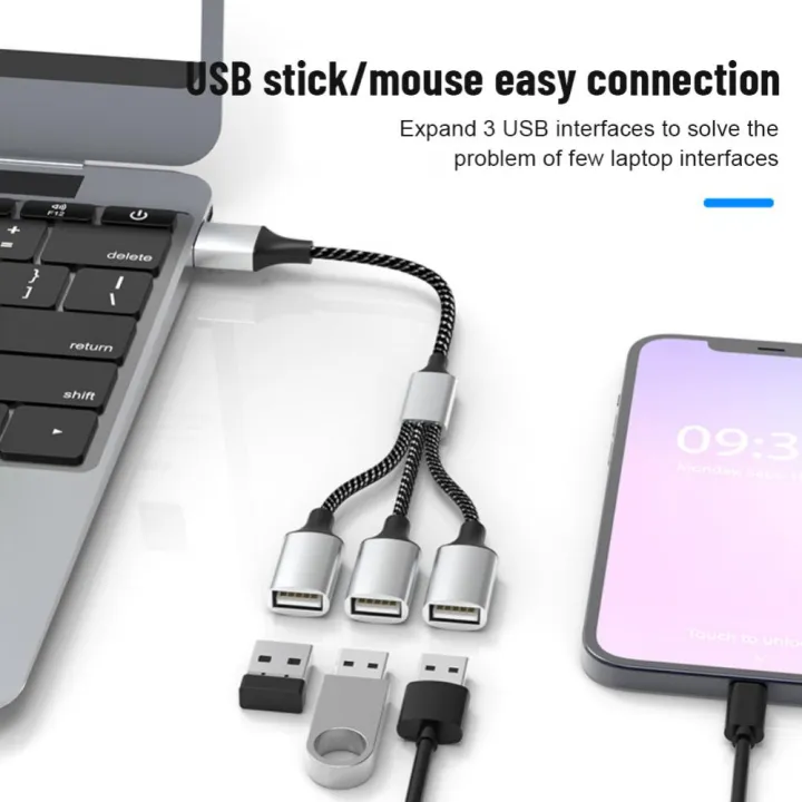 Ryra Usb To 3 Usb 2.0 Hub Dual 4port Multi Splitter Adapter Otg For Pc ...