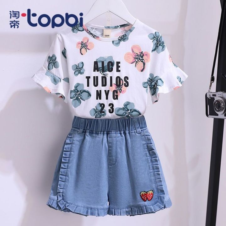 Taodi Girls' Denim Shorts Medium and Large Children's Set2023Summer ...
