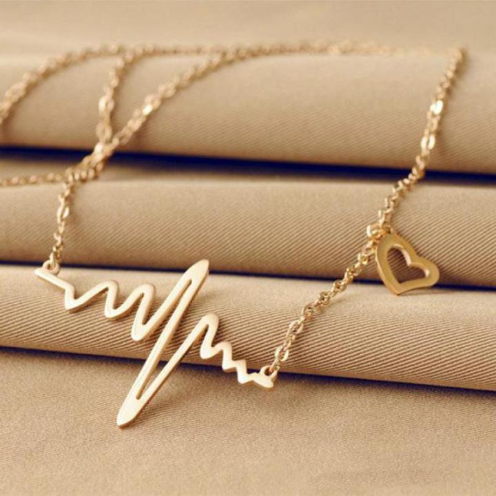 Simple Wave Heart Necklace Chic Ecg Pulse Charm Pendant Necklace ...