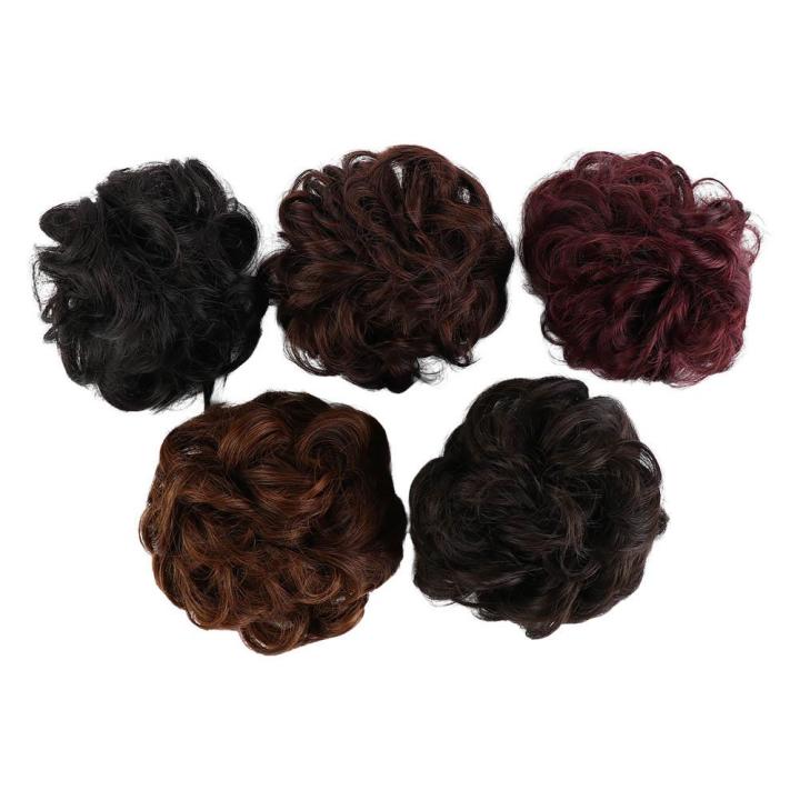 Women Brown Hairpieces Curly Rubber Band Fake Hair Curly Chignon Messy ...