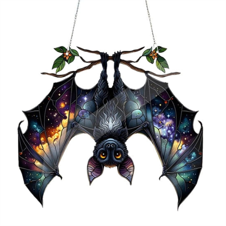 Halloween Bat Stained Glass Window Hanging Acrylic Wall Art Decoration ...