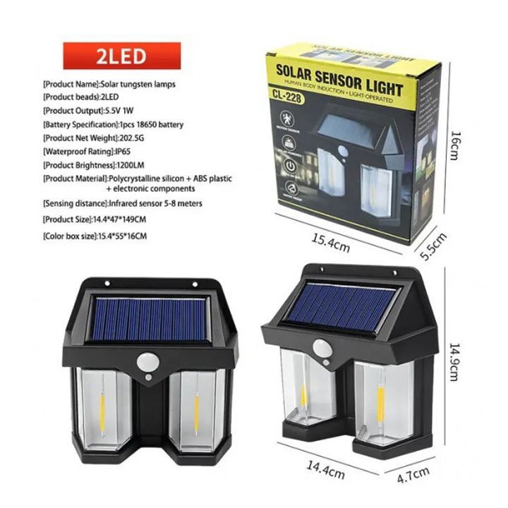 Dual LED Filament Solar Sensor Light Rechargeable Battery 3 Modes ...
