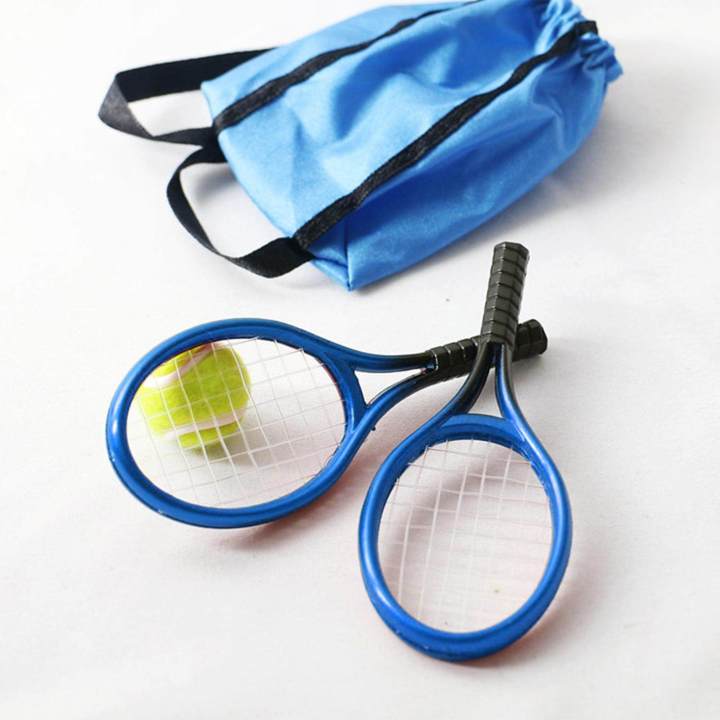 1:12 Miniature Tennis Decoration Crafts Mini Tennis Racket and Ball Set ...