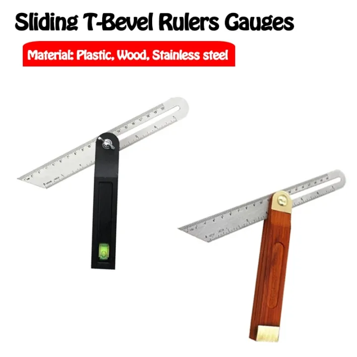 Angle Rulers Gauges Tri Square Sliding T-Bevel Wooden Handle Level ...