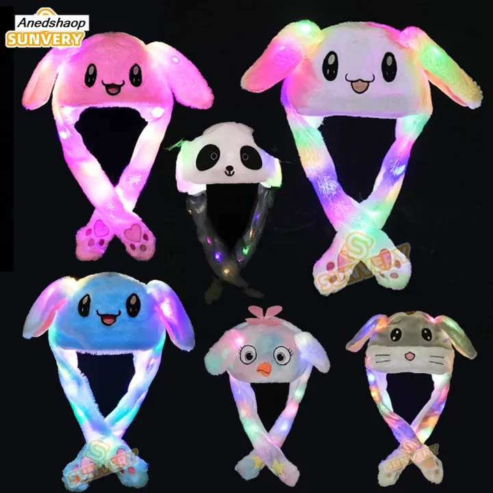 Anedshaop Glowing Plush Ear Moving Jumping Rabbit Hat Funny Glowing Ear ...