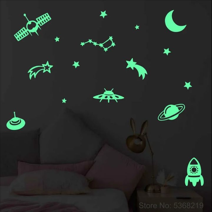 NEW Space Rocket Planet Spacecraft Meteor Moon Stars the Universe Glow ...