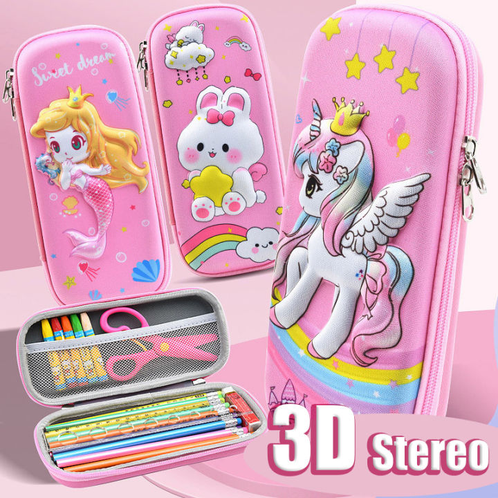 3D Large Capacity Unicorn Pencil Case Kawaii Cute Pen Box Bag Pouch ...