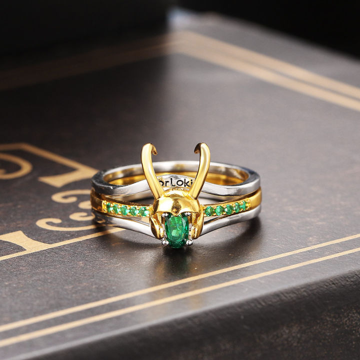 Loki Ring Sets For Women Superhero Thor Green Crystal Matching Crown ...