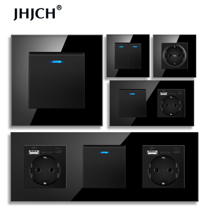 JHJCH EU power socket, plug with 2.1a 16A USB charging port, glass ...