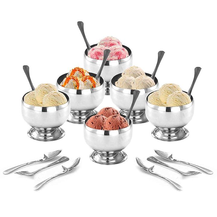 Premium Stainless Steel Ice Cream Cup 6 Pcs Set Best Quality Silver ...