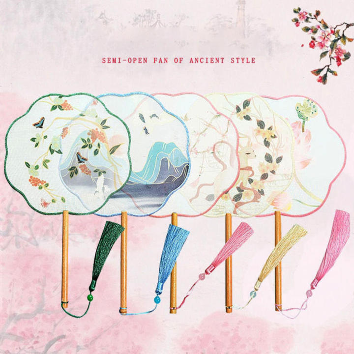 Round Fan Han Suit Fan Translucent Long Handle Ancient Dance Fan ...