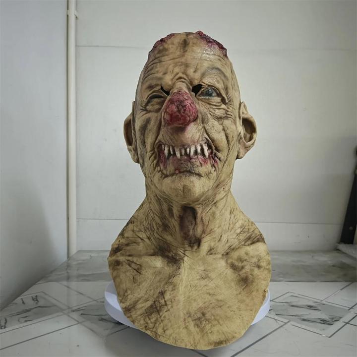 Horror Mask Goblins Big Red Nose Old Man Head Cover Creepy Halloween ...