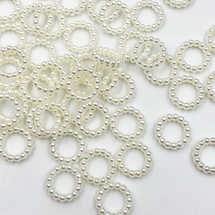 50pcs/pack 10mm White /beige Hollow Circular Shape Craft Abs Resin ...
