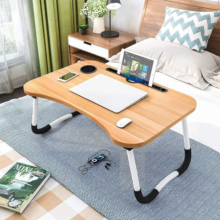 Study Table Foldable Wooden Laptop Bed Tray Table, Multifunction Lap ...