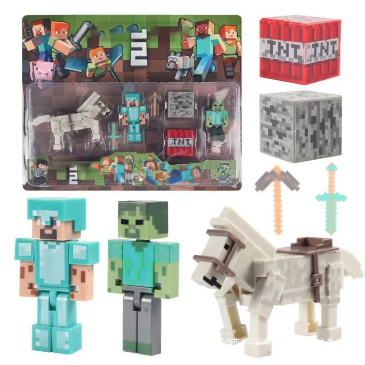 Minecraft Model Figures Building Blocks Children Steve Diamond Sword ...