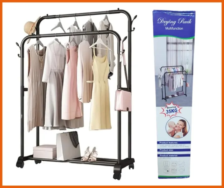 Clothing Garment Rack - Metal Hanger Rack Stand with 2 Clothes Rail ...