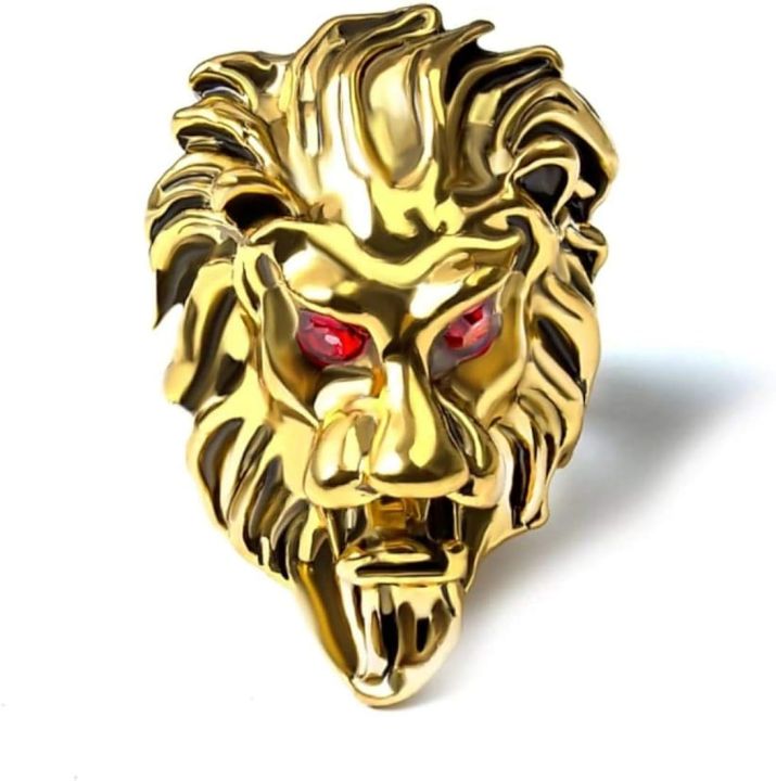 Sparky Point Stainless Steel Lion Head Ring With Red Eyes Never Fading ...