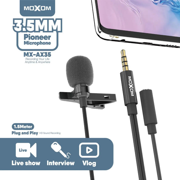 Moxom MX-AX35 Aux microphone Wired 3.5mm port with 3.5mm headphone ...