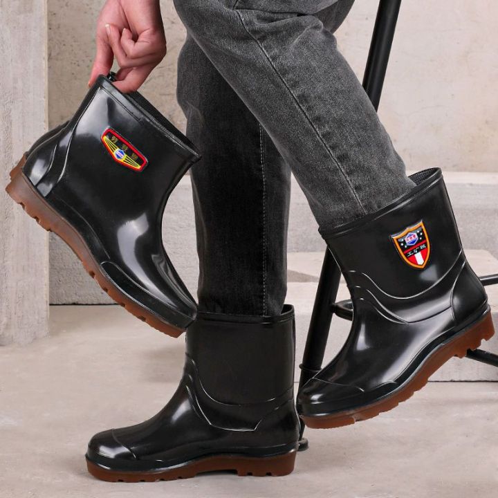 Summer Men's Mid-Calf Rain Boots PVC Beef Tendon Bottom Rubber Shoes ...