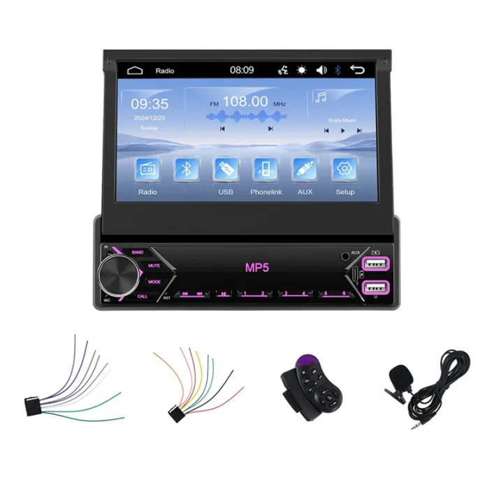Single Din Car Stereo 7 Inch Retractable Touchscreen Car Radio Support ...