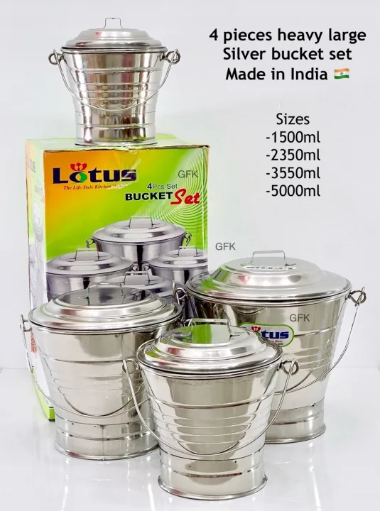 Stainless Steel Bucket Set Heavy Quality Made India | Daraz.lk