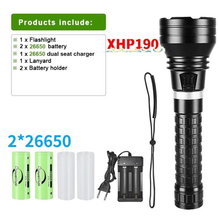10000LM XHP190 LED High Power Diving Torch IPX8 Professional Diving ...