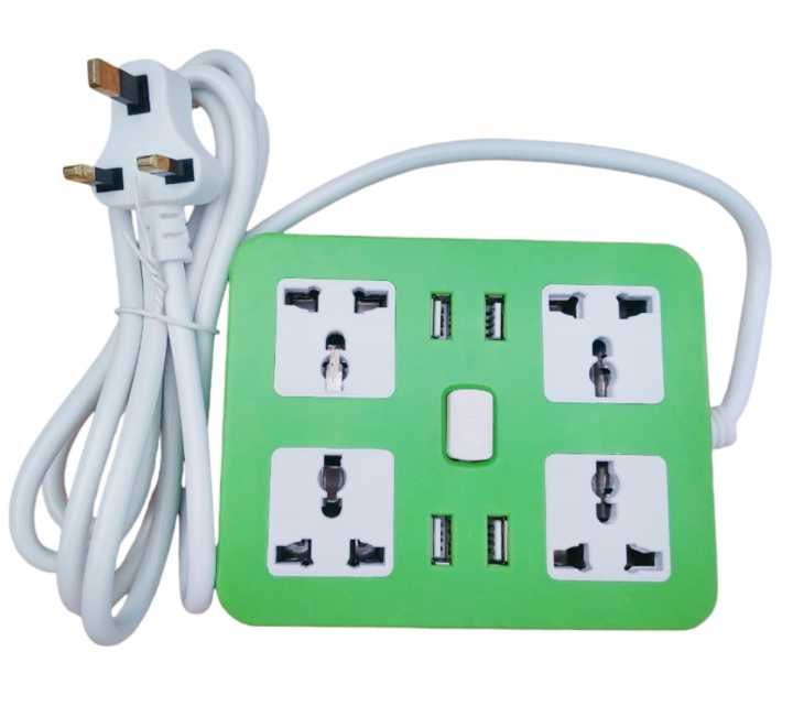 Multi Plug Wire Code With 3 USB 4 Power Socket with 2M Cable 3.4A AC ...