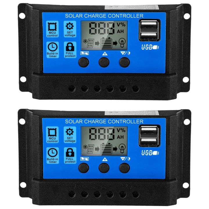 2 Pcs 30A Solar Battery Controller 12V/24V Solar Panel Charge ...
