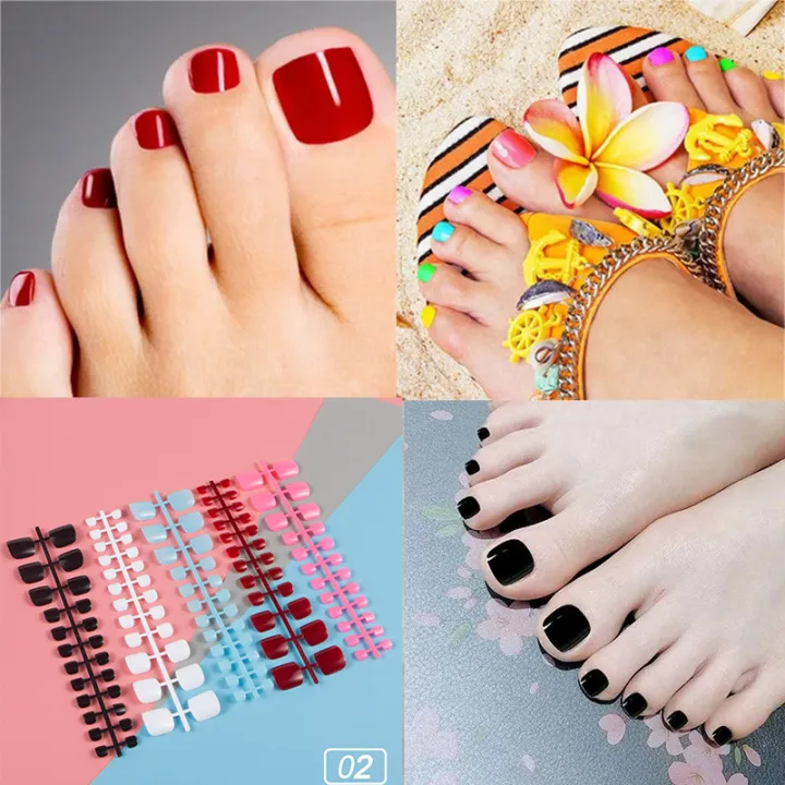 5 Sets/lot Full Cover Toe Nail Tips Detachable Short Acrylic Toe Nails ...